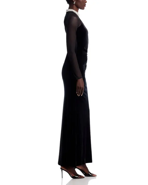 Eliza J Necklace Collar Illusion Sleeve Velvet Gown