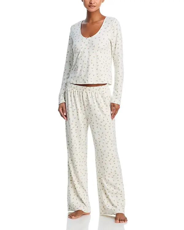 Aqua Starlette Long Pajama Set Exclusive - Ivory Ditsy