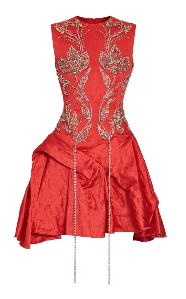 Erdem Embellished Textured Satin Mini Dress