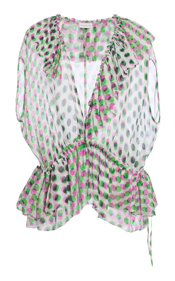 Dries Van Noten Cally Bis Polka Dot Silk Creponne Top - Multi