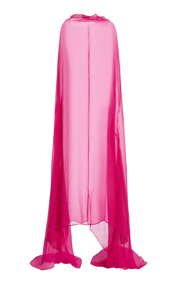 Dries Van Noten Cape-sleeve Mousseline-silk Dress - Fuchsia