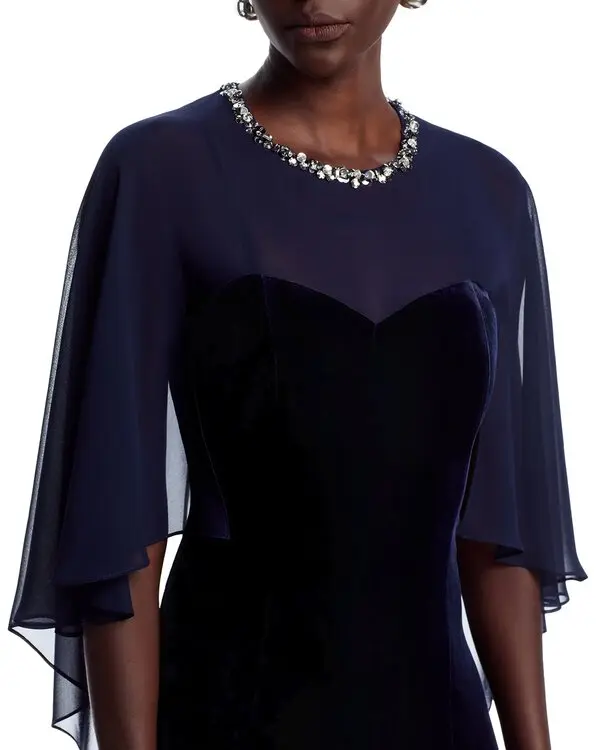 Eliza J Embellished Neck Cape Mermaid Gown
