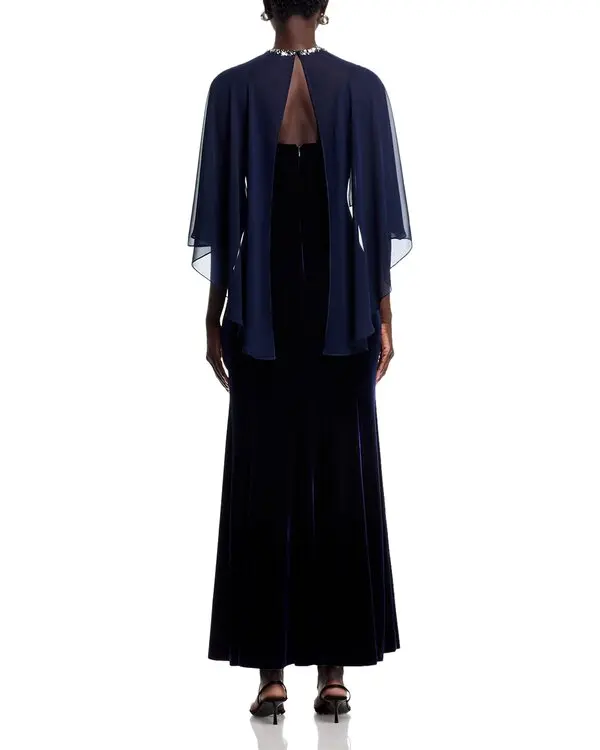 Eliza J Embellished Neck Cape Mermaid Gown