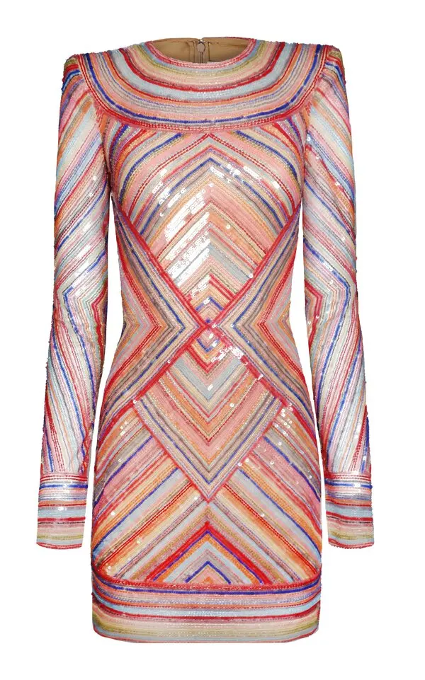 Naeem Khan Beaded Illusion Mini Dress