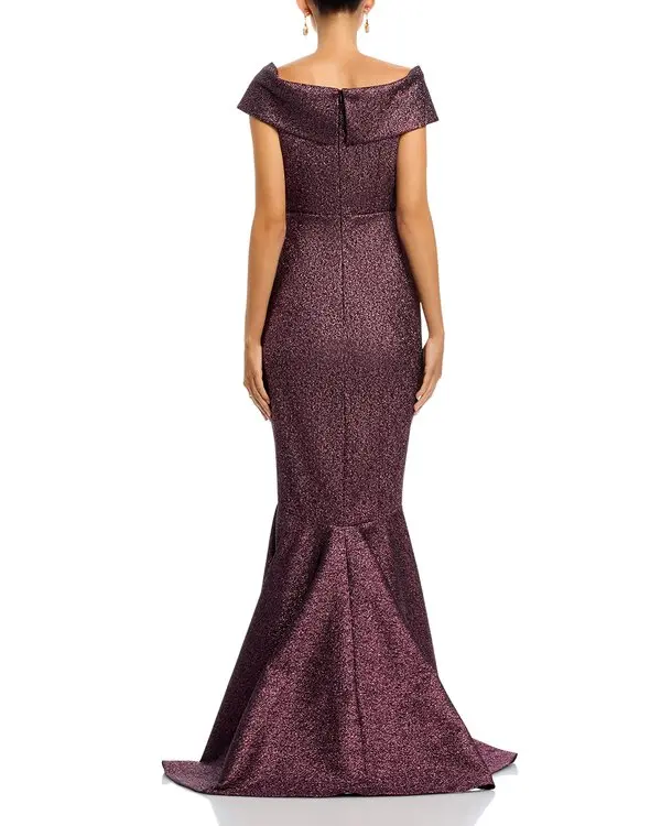 Rickie Freeman For Teri Jon Metallic Jacquard Ruffle Gown