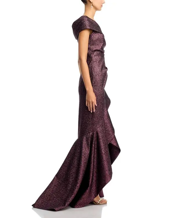 Rickie Freeman For Teri Jon Metallic Jacquard Ruffle Gown