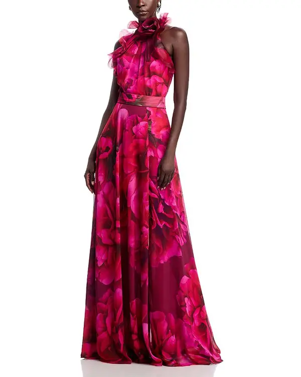 Rickie Freeman For Teri Jon Floral Organza Halter Gown In Fuschia Multi -  25% Off | Editorialist