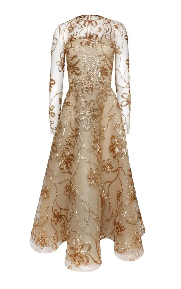 Naeem Khan Tulle-blend Illusion Raffia Overlay Midi Dress - Multi