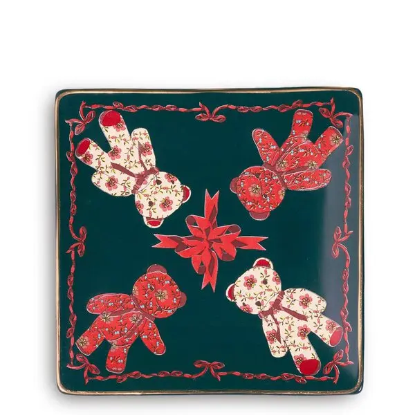 VERA BRADLEY Ceramic Square Tray In Beary Festive - Green