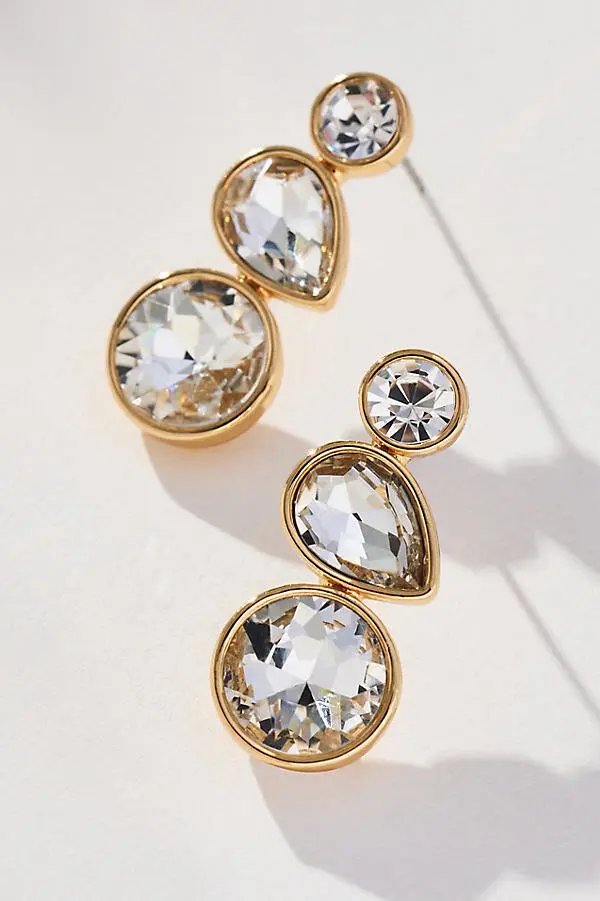 Anthropologie Triple Crystal Drop Earrings - Gold