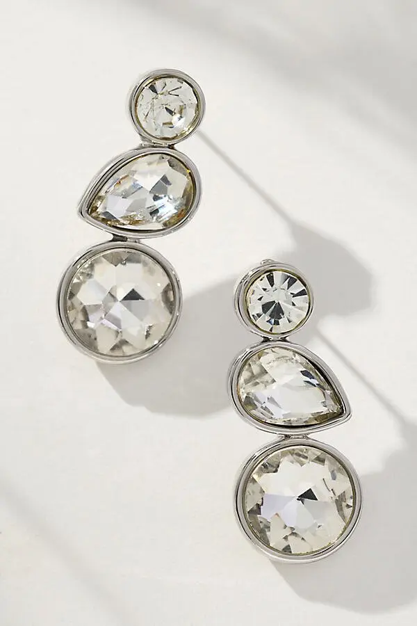 Anthropologie Triple Crystal Drop Earrings - Silver