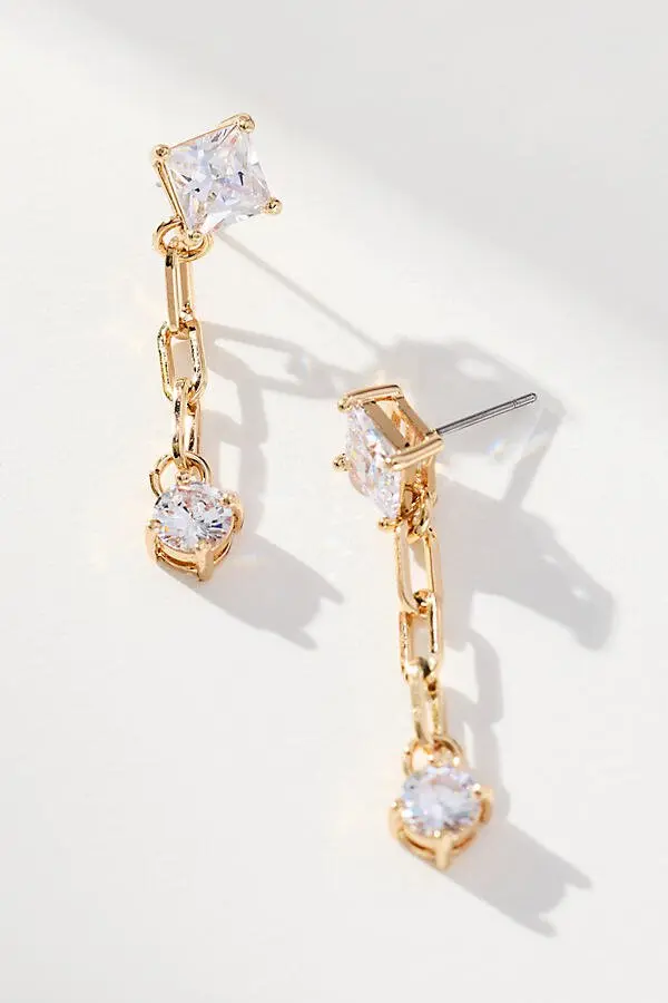 Anthropologie Crystal Chain Drop Earrings - Gold