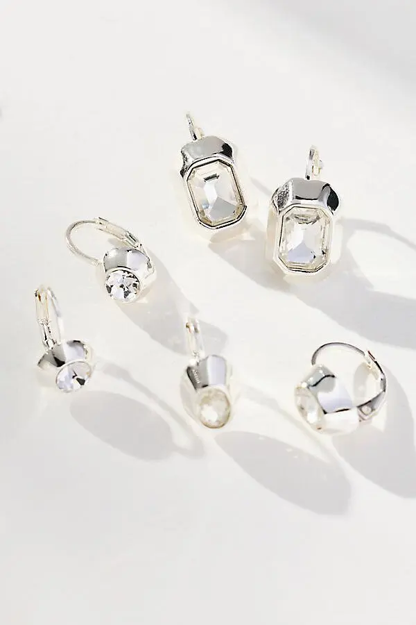 Maeve Bezeled Huggie Hoop Earring Set Of 3 - Silver