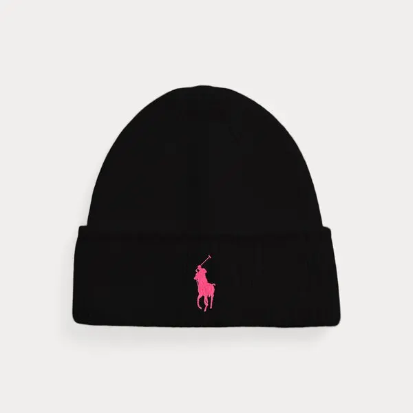 Ralph Lauren Pony Merino Wool Beanie - Black