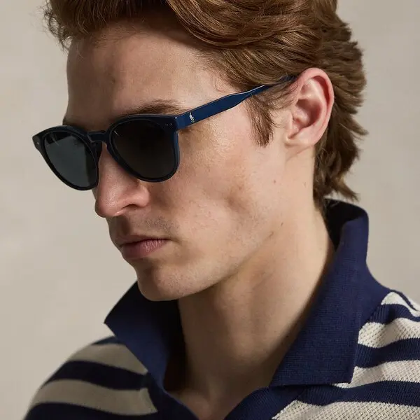 Ralph Lauren Round Frame Sunglasses - Shiny Blue Striped Havana