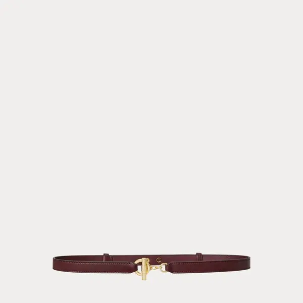 Ralph Lauren Leather Toggle Skinny Belt - Dark Garnet