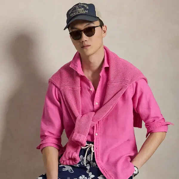 Ralph Lauren Classic Fit Slub Linen Shirt - Baja Pink