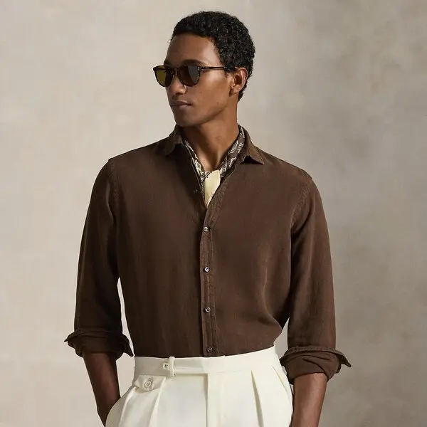 Ralph Lauren Classic Fit Slub Linen Shirt - Dark Beech