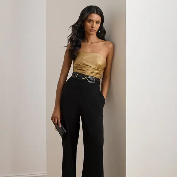 Ralph Lauren Bow-back Metallic Twill & Crepe Jumpsuit