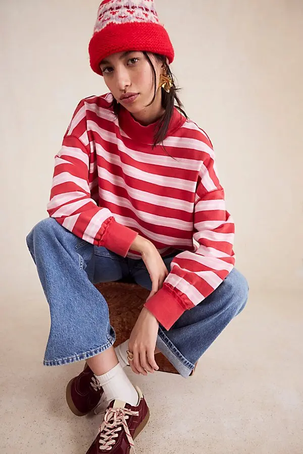 Free People Palm Springs Striped Pullover - Red Combo