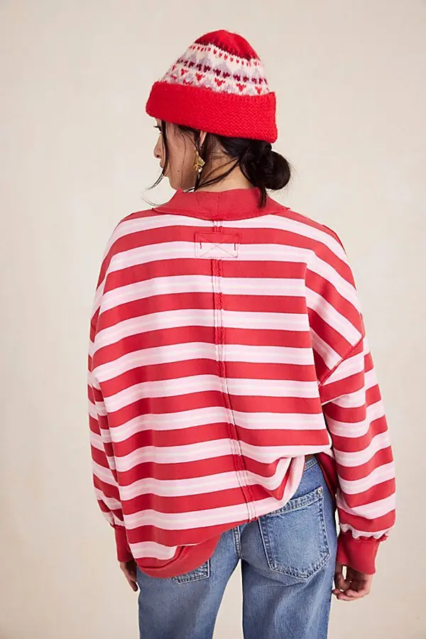 Free People Palm Springs Striped Pullover - Red Combo