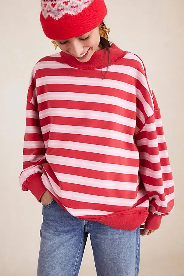 Free People Palm Springs Striped Pullover - Red Combo