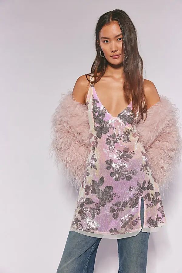 Free People Sequin Jacquard Mini Slip - Blush Pink Combo