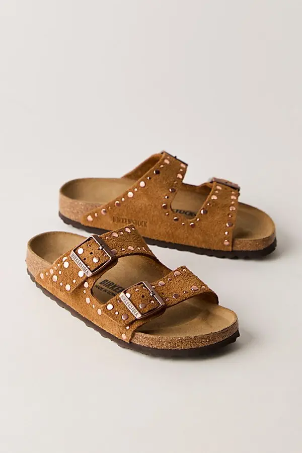 BIRKENSTOCK Arizona Rivets Sandals - Mink Suede
