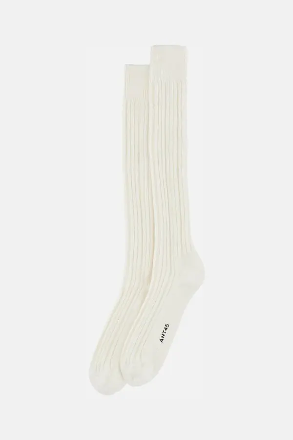 ANT45 Ribbed Knee-high Socks - White