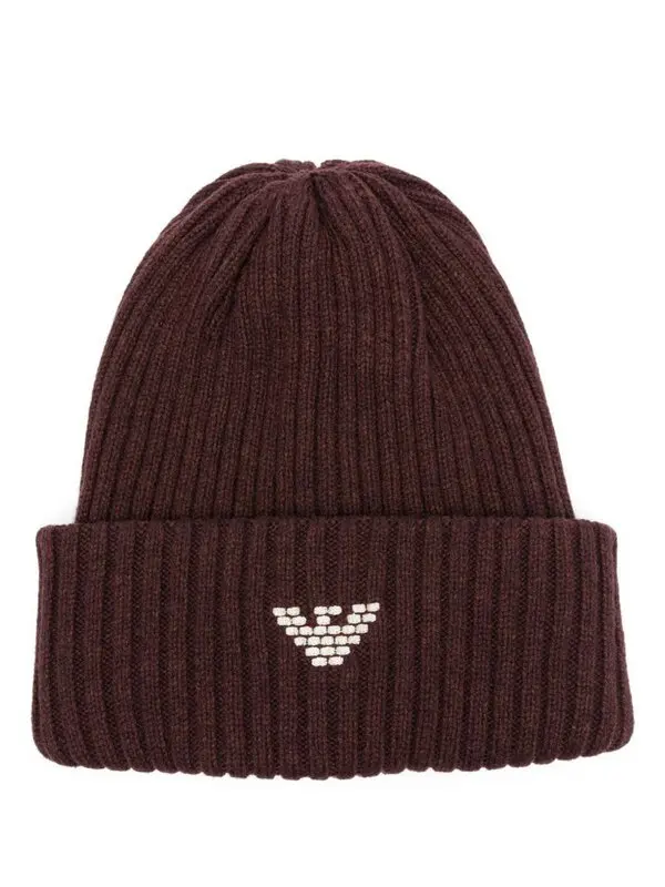 Emporio Armani Ribbed Knit Cap - Brown