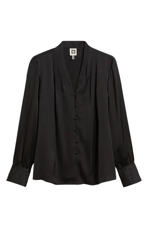 Anne Klein Pleated Button-up Shirt - Asphalt