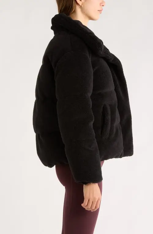 Zella Faux Shearling Cropped Puffer Jacket - Black
