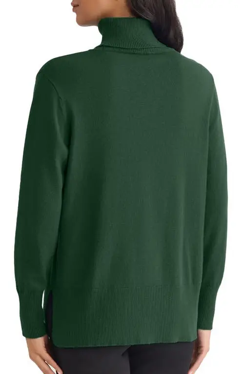 Jones New York Seam Front Bouclé Turtleneck Sweater - Forest Green