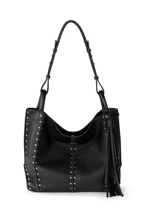 THE SAK Los Feliz Medium Leather Tote Bag - Black Silver Stud