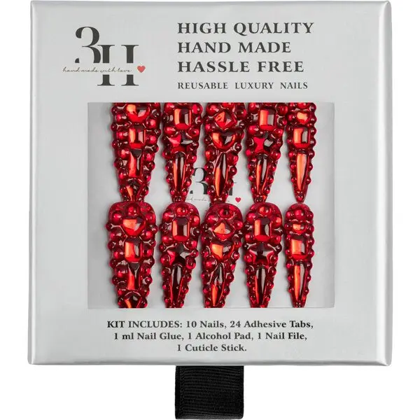 3H NAILS Scarlet Flame Luxury Handmade Press On Nails - Red