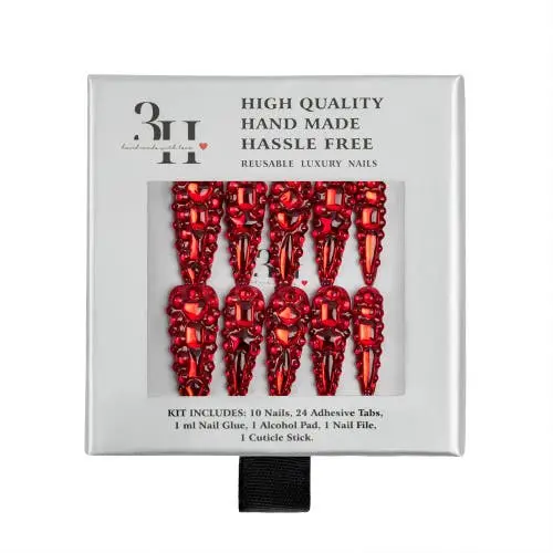 3H NAILS Scarlet Flame Luxury Handmade Press On Nails - Red