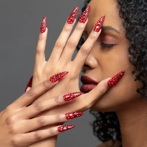 3H NAILS Scarlet Flame Luxury Handmade Press On Nails - Red
