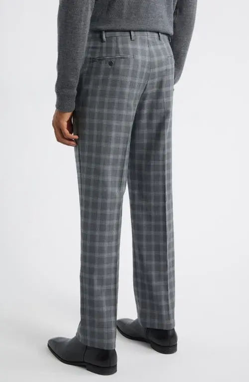 Zanella Devon Flat Front Plaid Wool Trousers