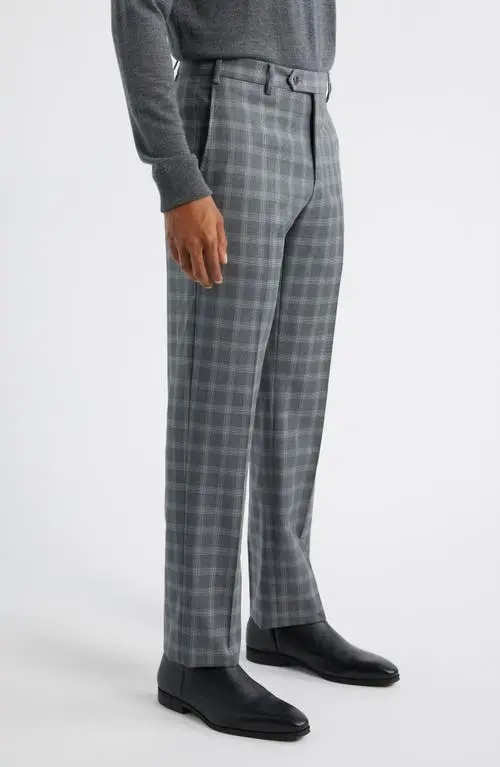 Zanella Devon Flat Front Plaid Wool Trousers