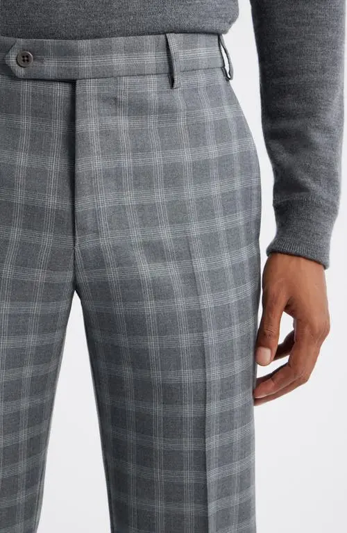 Zanella Devon Flat Front Plaid Wool Trousers