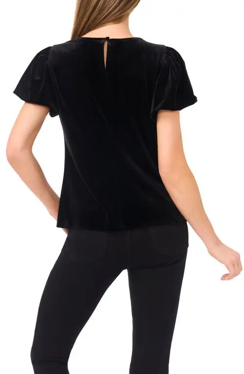 CECE DUPRAZ Puff Sleeve Stretch Velvet Top - Rich Black