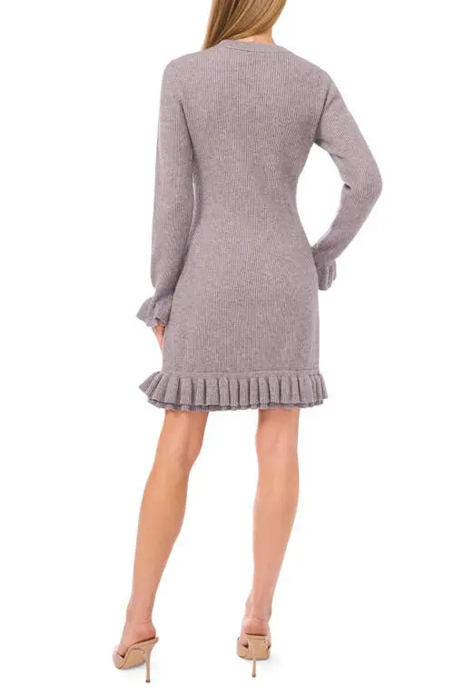 CECE DUPRAZ Ruffle Trim Long Sleeve Sweater Mini Dress - Medium Heather Grey