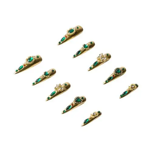 3H NAILS Emerald Empress Luxury Handmade Press On Nails - Gold