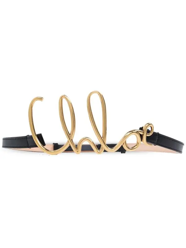 Chloé Leather Belt With Logo Buckle - Black