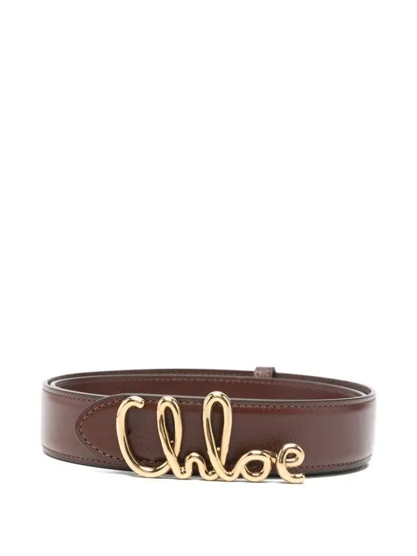 Chloé Leather Belt With Logo Buckle - Brown