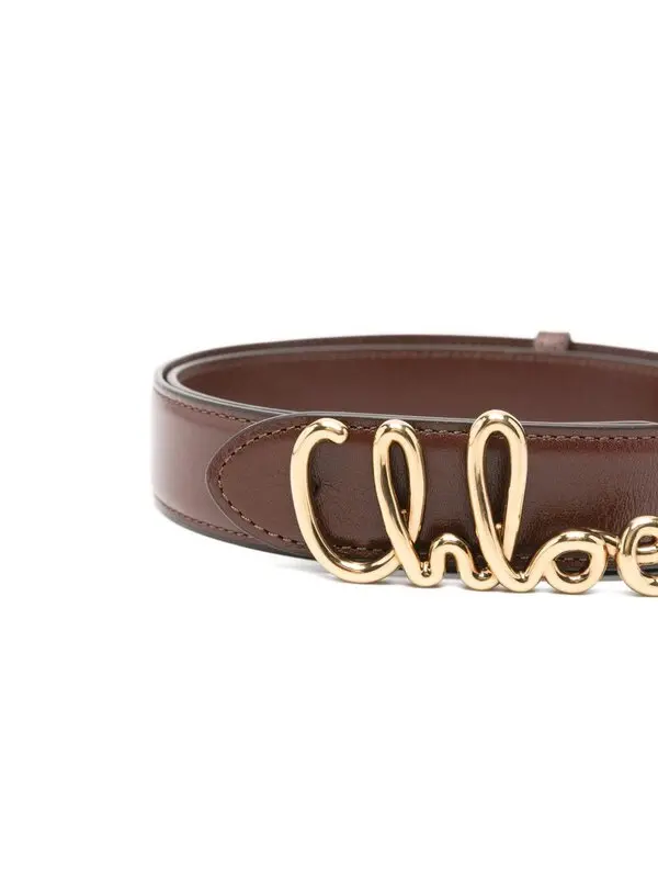 Chloé Leather Belt With Logo Buckle - Brown