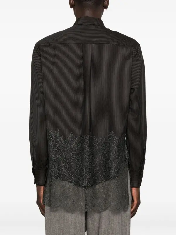 Fendi Black Pinstriped Wool Shirt With Lace - Brown