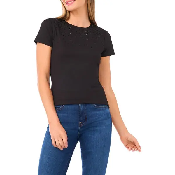 Halogen Rhinestone Compression T-shirt - Rich Black