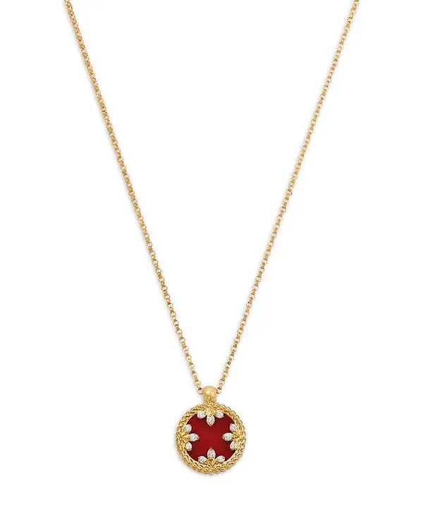 Roberto Coin 18k Yellow Red Agate & Diamond Medallion Pendant Necklace - Gold/red