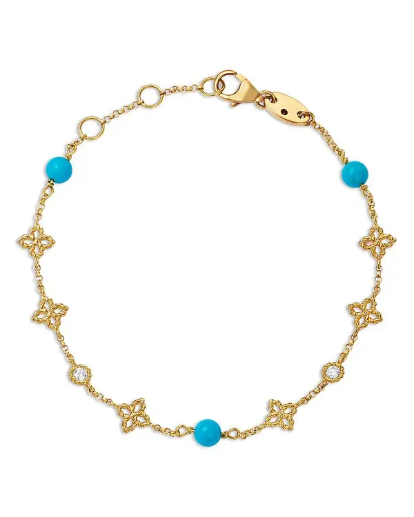 Roberto Coin 18k Yellow Principessa Turquoise & Diamond Flower Bracelet - Gold